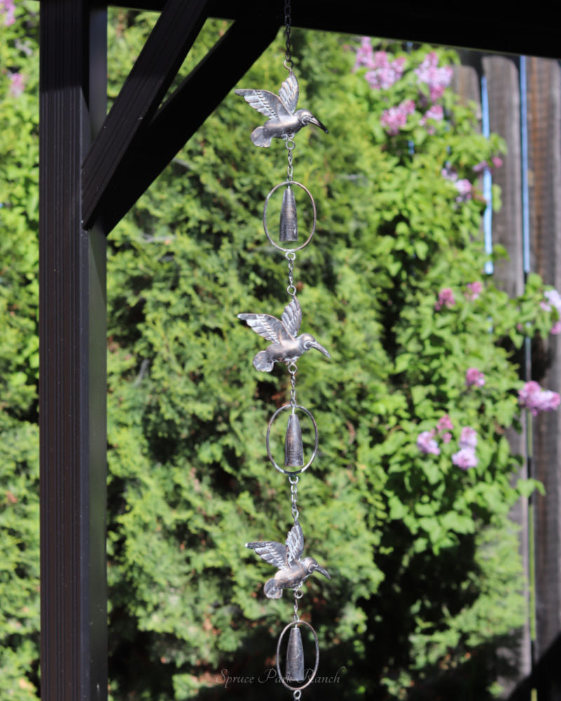 Bronze Patina Hummingbird Rain Chain with Bell – Spruce Park Ranch