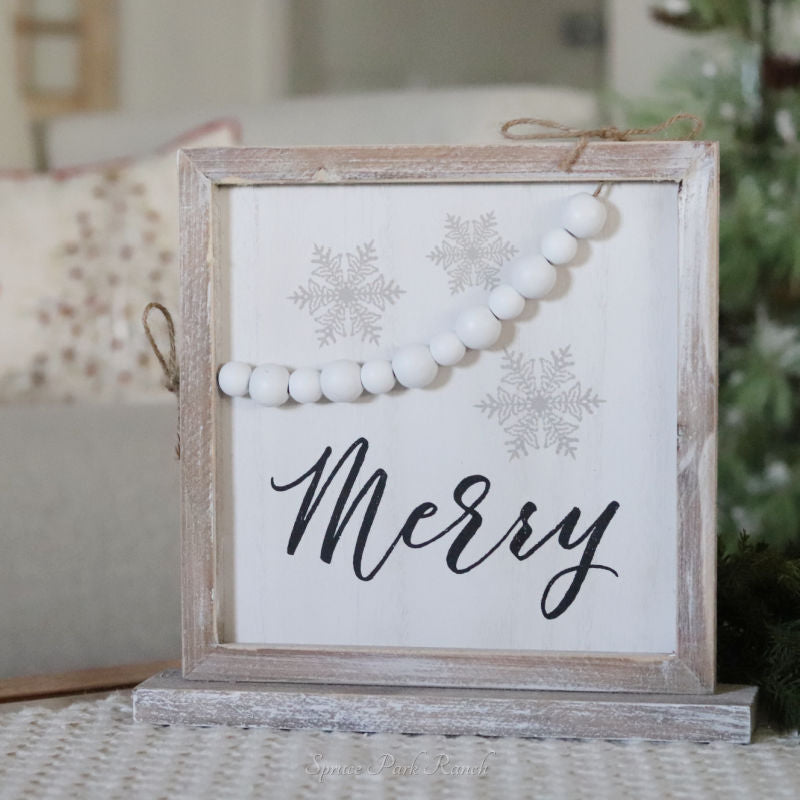 Rustic Christmas Frame With Wood Beads – Spruce Park Ranch