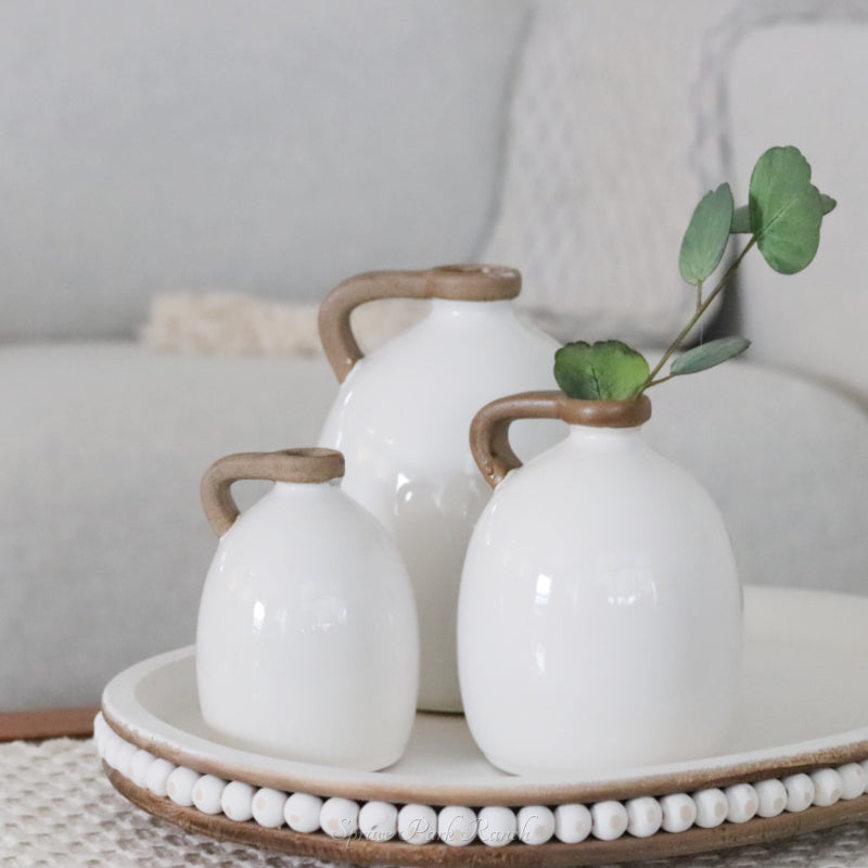 White Ceramic Jug With Natural Handle – Spruce Park Ranch