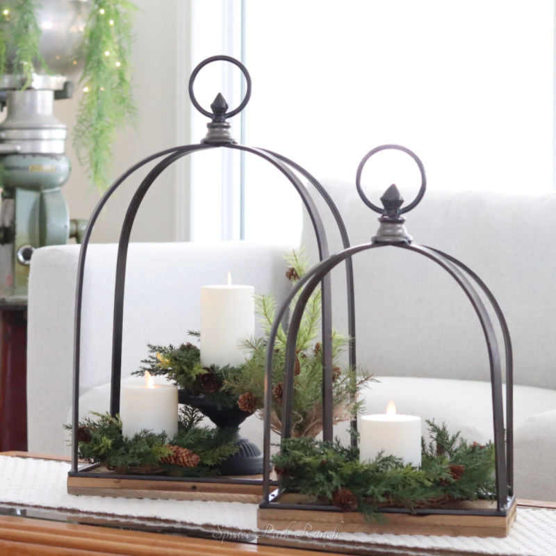 Iron and Wood Open Lantern – Spruce Park Ranch